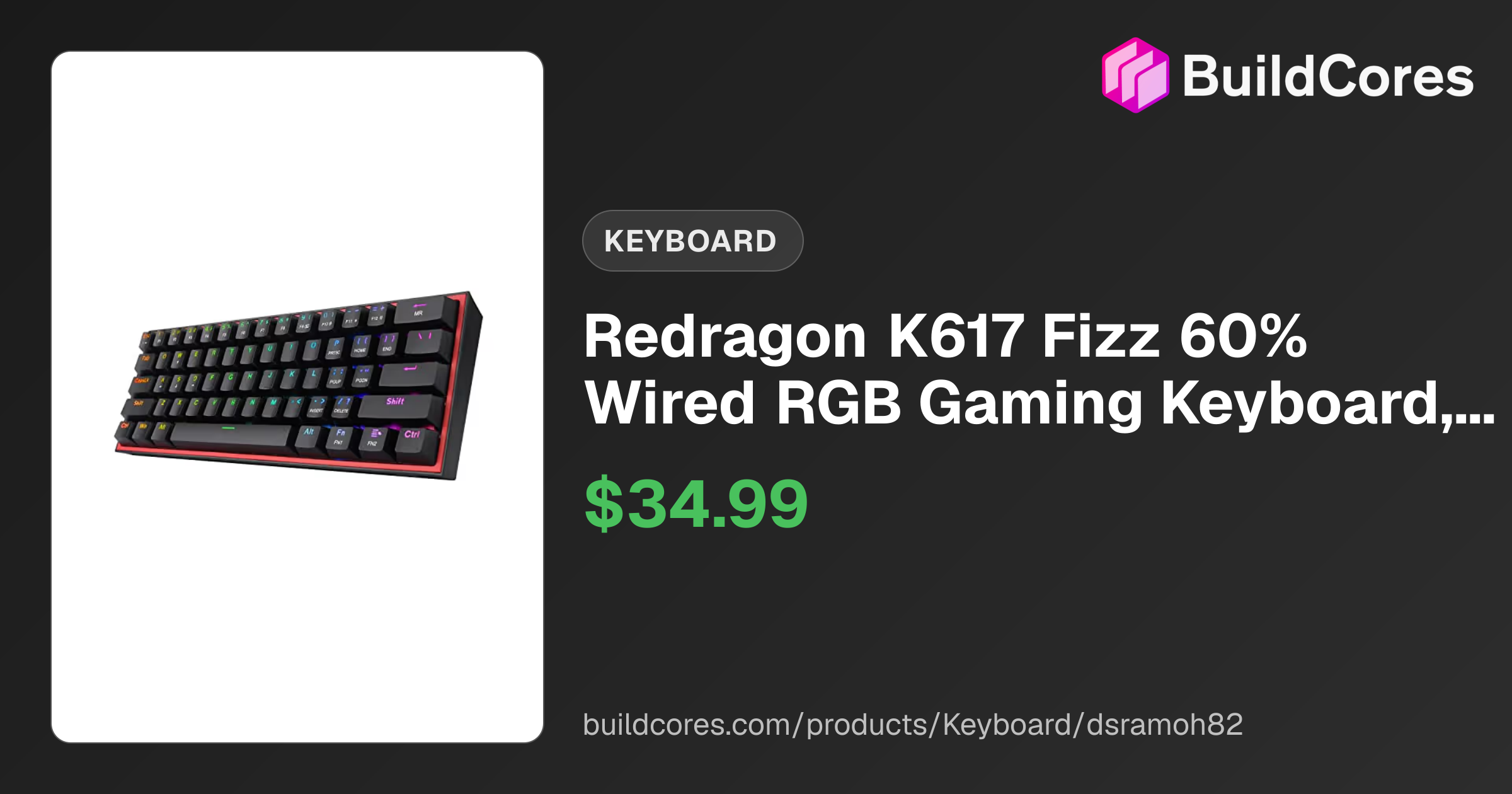 Redragon K617 Fizz 60% Wired RGB Gaming Keyboard, 61 Keys Hot-Swap ...